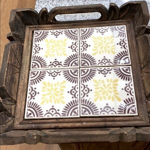 handcarved | Dining | Rustic Vintage Tile Inset Tray | Poshmark